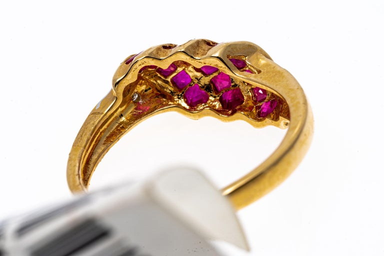 14K Yellow Gold Slanted Square Ruby Dome Ring with Diamonds For Sale at ...