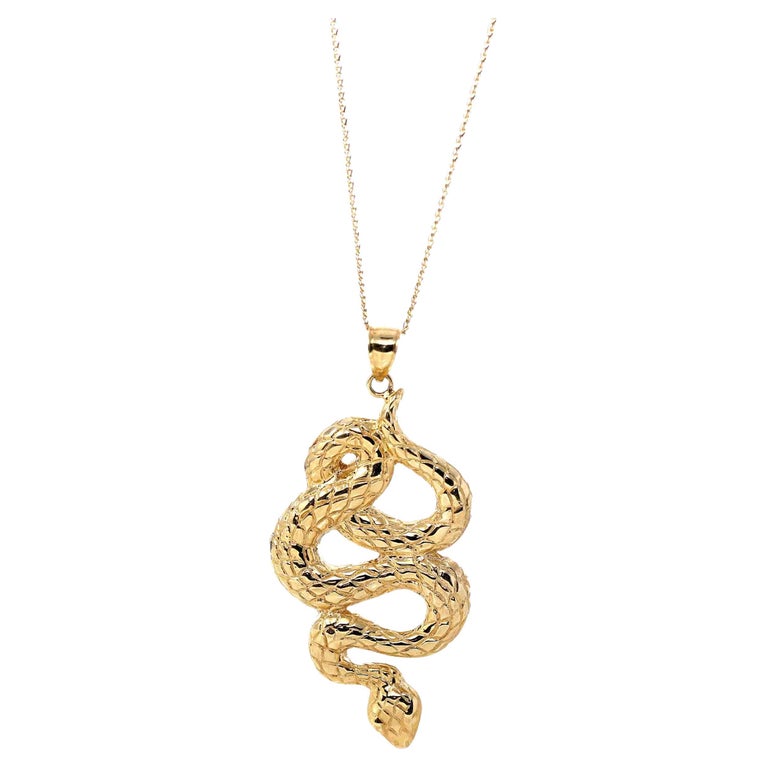 14k Yellow Gold Snake Pendant For Sale at 1stDibs