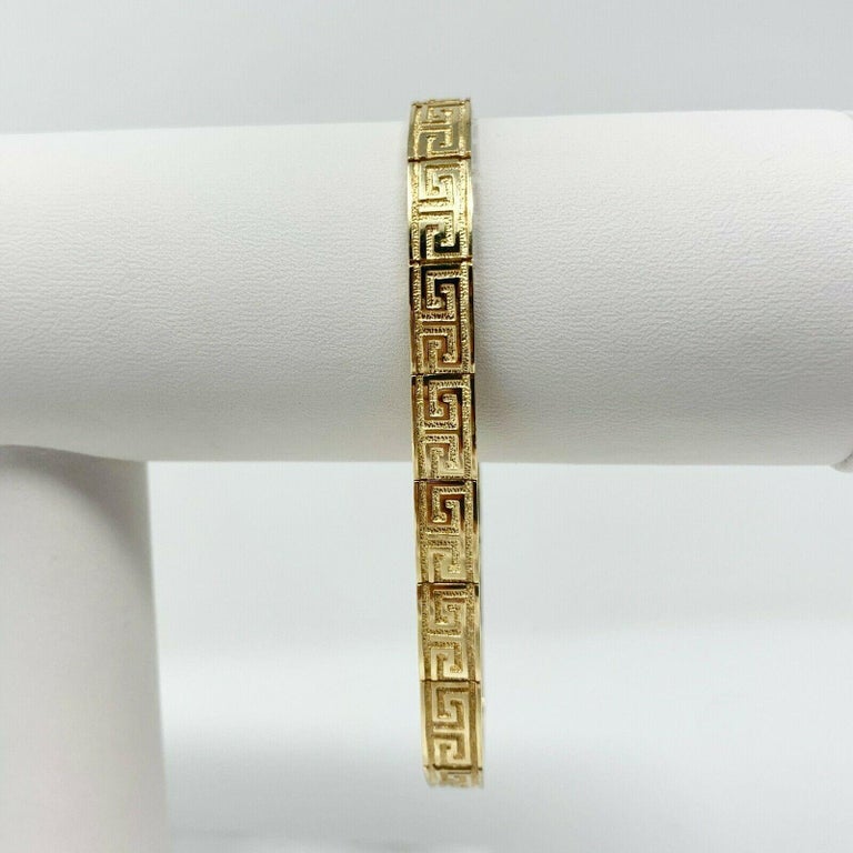 14 Karat Yellow Gold Solid Greek Key Link Bracelet For Sale at 1stDibs