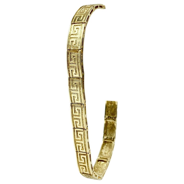 14 Karat Yellow Gold Solid Greek Key Link Bracelet For Sale at 1stDibs