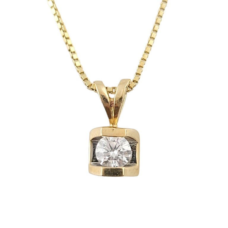 14K Yellow Gold Solitaire Diamond Pendant with Chain For Sale at 1stDibs