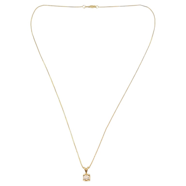 14K Yellow Gold Solitaire Diamond Pendant with Chain For Sale at 1stDibs