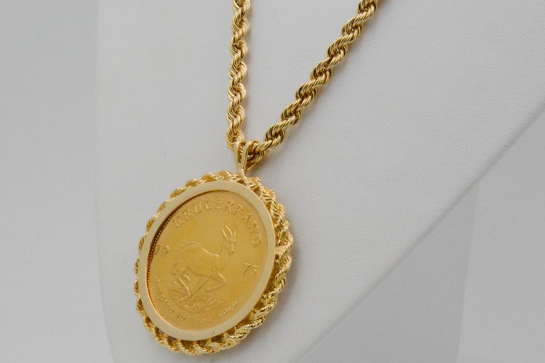 14 Karat Yellow Gold South Africa Krugerrand 1975 Coin Rope Chain at ...