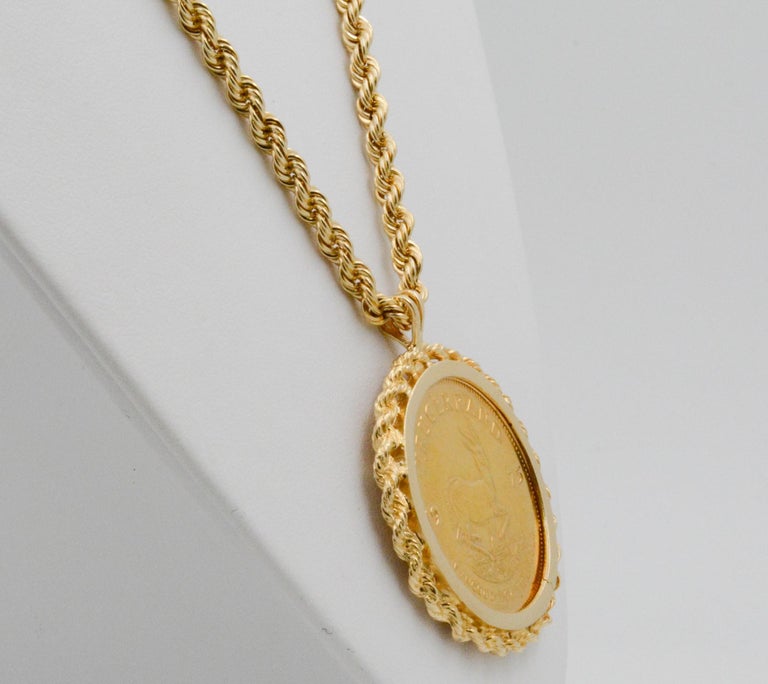 14 Karat Yellow Gold South Africa Krugerrand 1975 Coin Rope Chain at ...