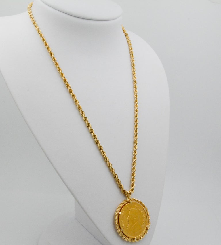 14 Karat Yellow Gold South Africa Krugerrand 1975 Coin Rope Chain at ...