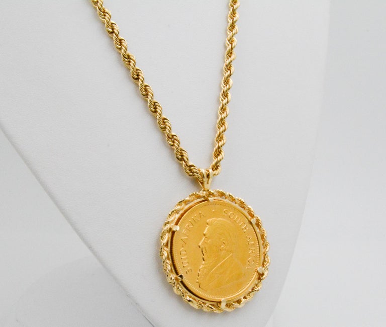 14 Karat Yellow Gold South Africa Krugerrand 1975 Coin Rope Chain at ...