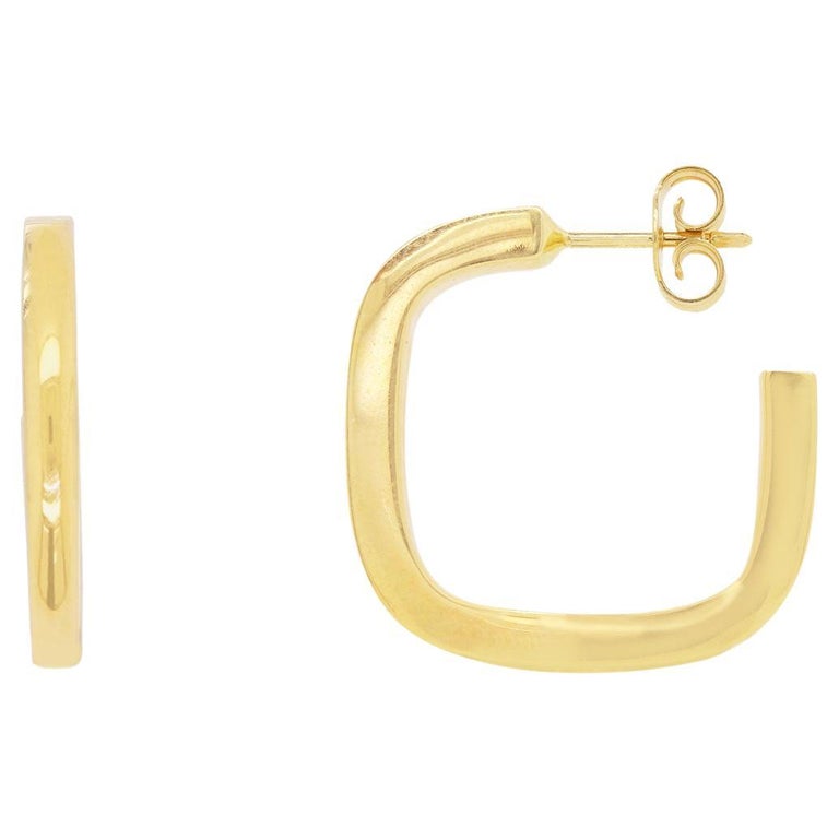 14k Yellow Gold Square Tube Hoop Earrings For Sale at 1stDibs