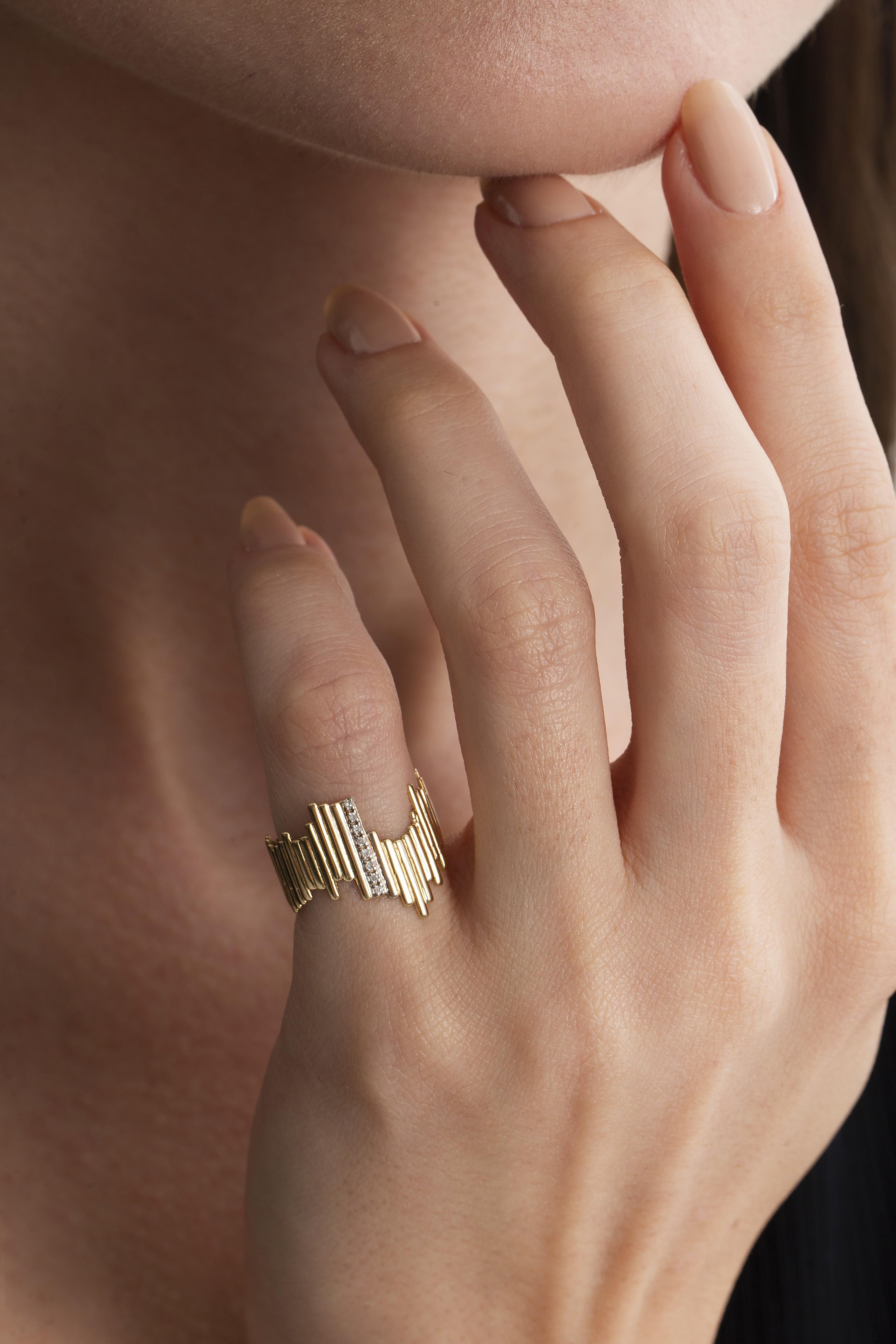 Customizable 14K Yellow Gold Stalactite Midi Ring with Diamonds For ...