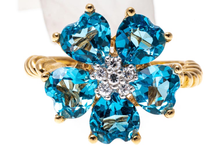 14k Yellow Gold Swiss Blue Topaz Flower Form Ring For Sale at 1stDibs