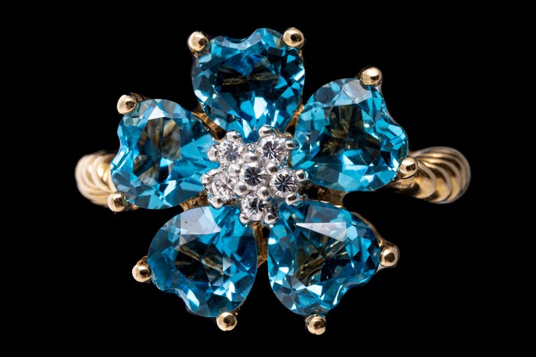 14k Yellow Gold Swiss Blue Topaz Flower Form Ring For Sale at 1stDibs