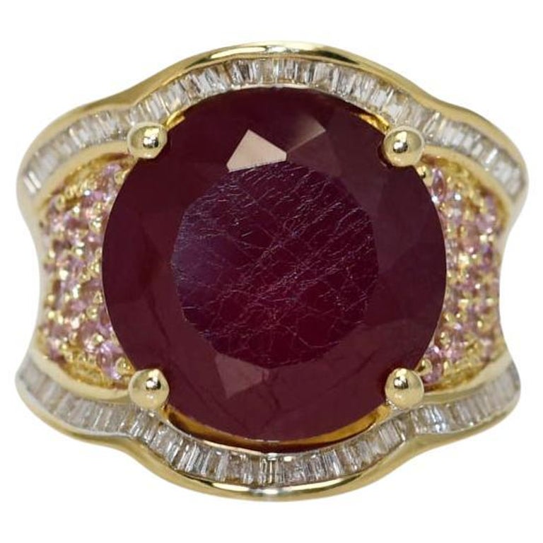 14K Yellow Gold Synthetic Ruby Ring, 10.5g For Sale at 1stDibs
