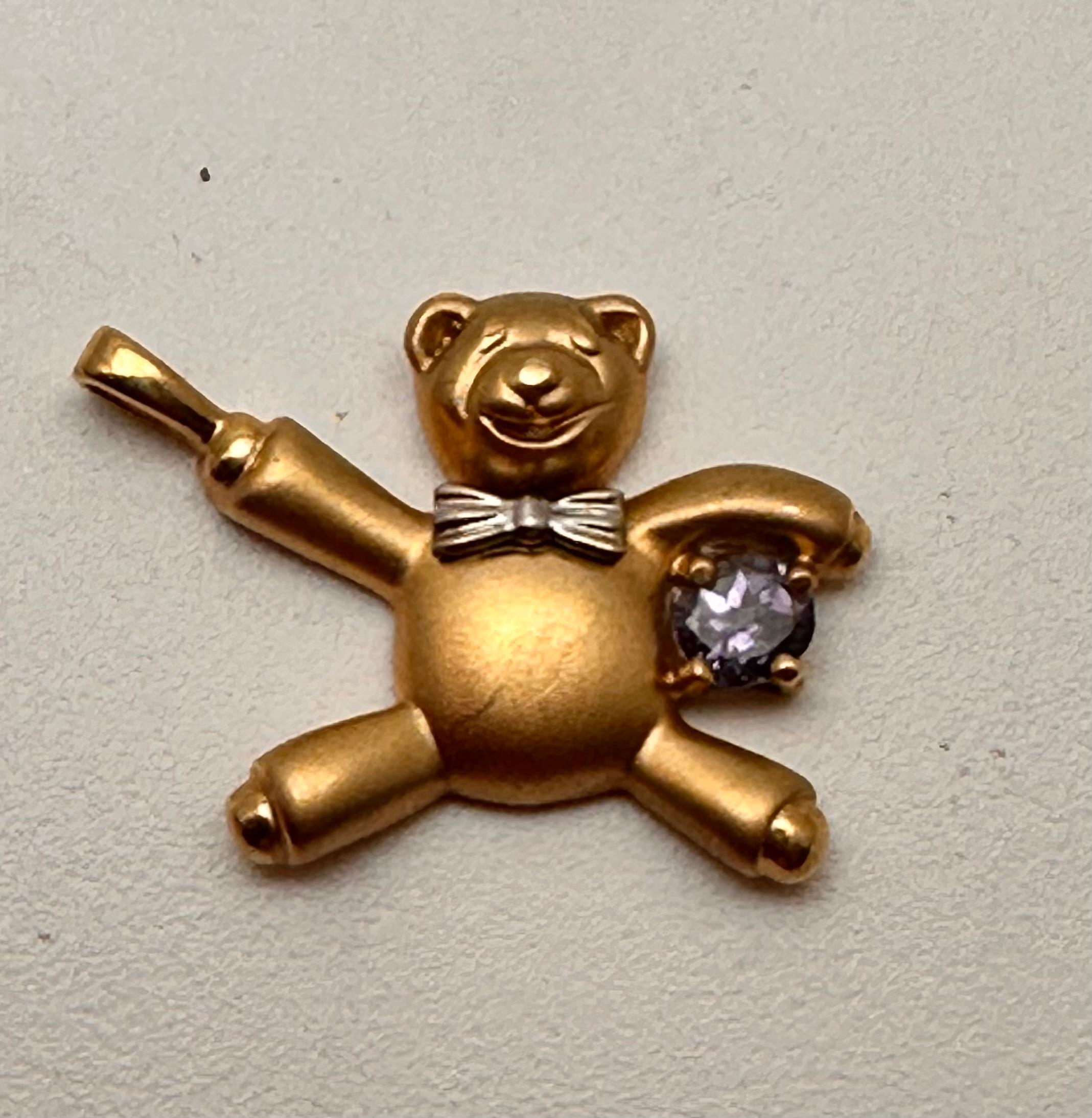 14k Yellow Gold Teddy Bear 4mm Round Tanzanite Pendant Charm For Sale ...