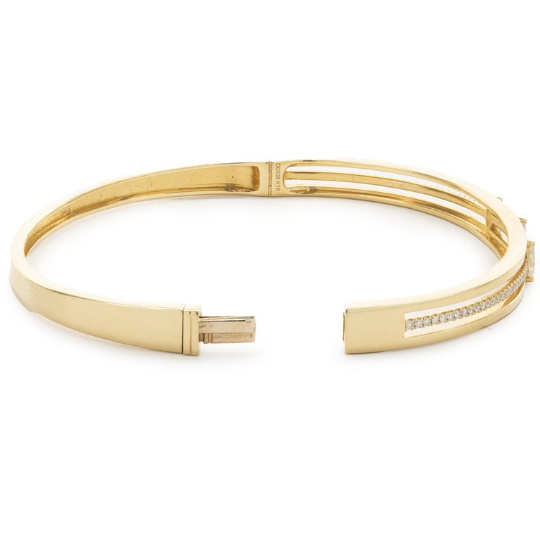 18k Yellow Gold Three Row Diamond Bangle Bracelet with Marquise Diamond ...