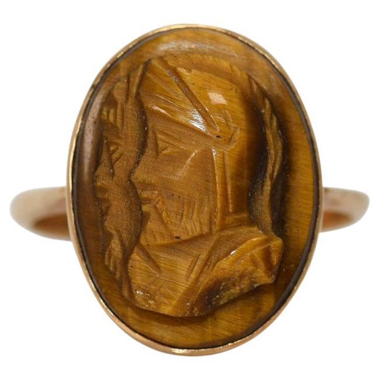 14k Yellow Gold Tigers Eye Signet Ring, 3.8gr For Sale at 1stDibs
