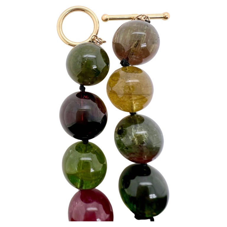 14k Yellow Gold Toggle with Long Strand Multi-Color Tourmaline Beads ...