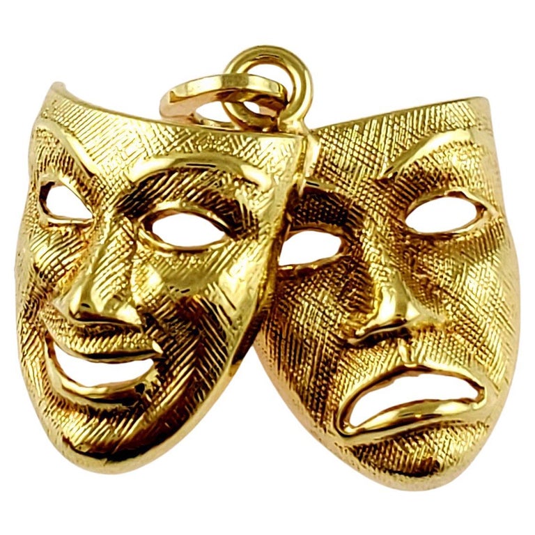 14K Yellow Gold Tragedy and Comedy Mask Charm at 1stDibs