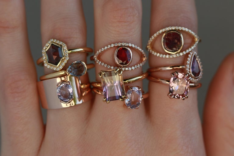 14k Yellow Gold Trapiche Ruby Diamond Halo Eye Ring For Sale at 1stDibs