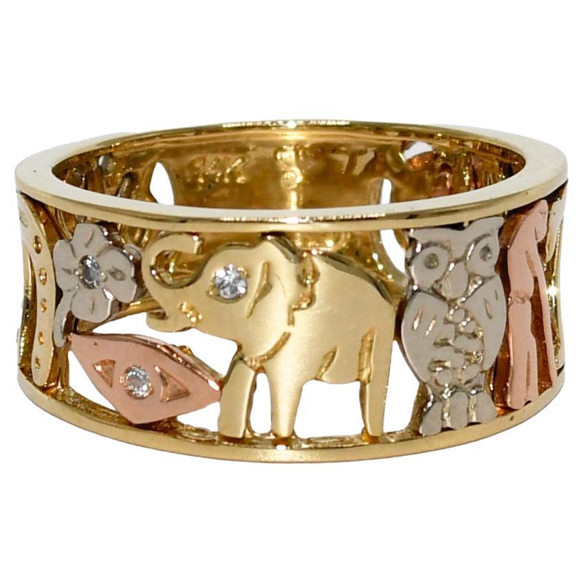 14K Yellow Gold Tri-Tone Ring with CZ's, 5.8gr For Sale at 1stDibs