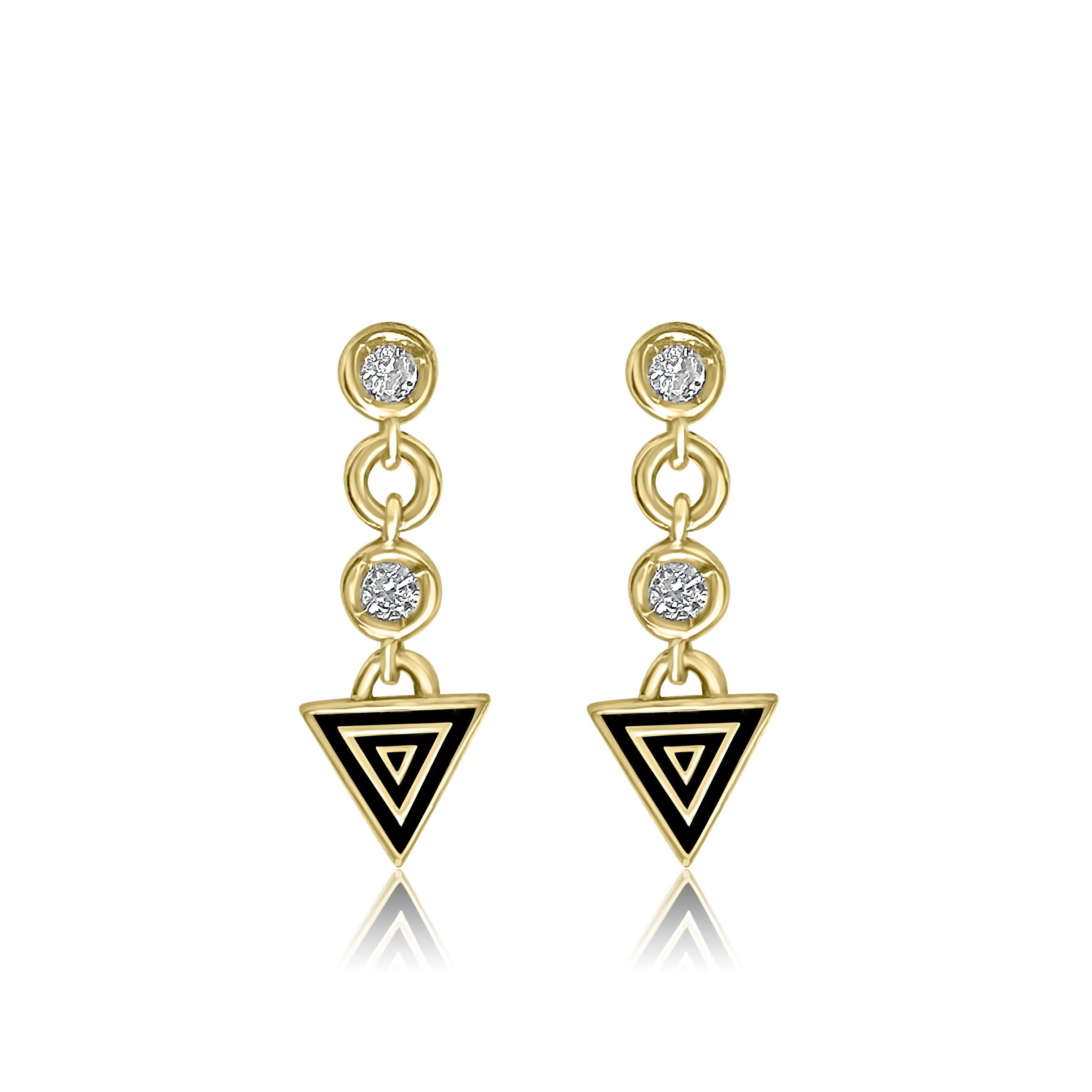 14K Yellow Gold Triangle Diamond Drop Earrings For Sale at 1stDibs