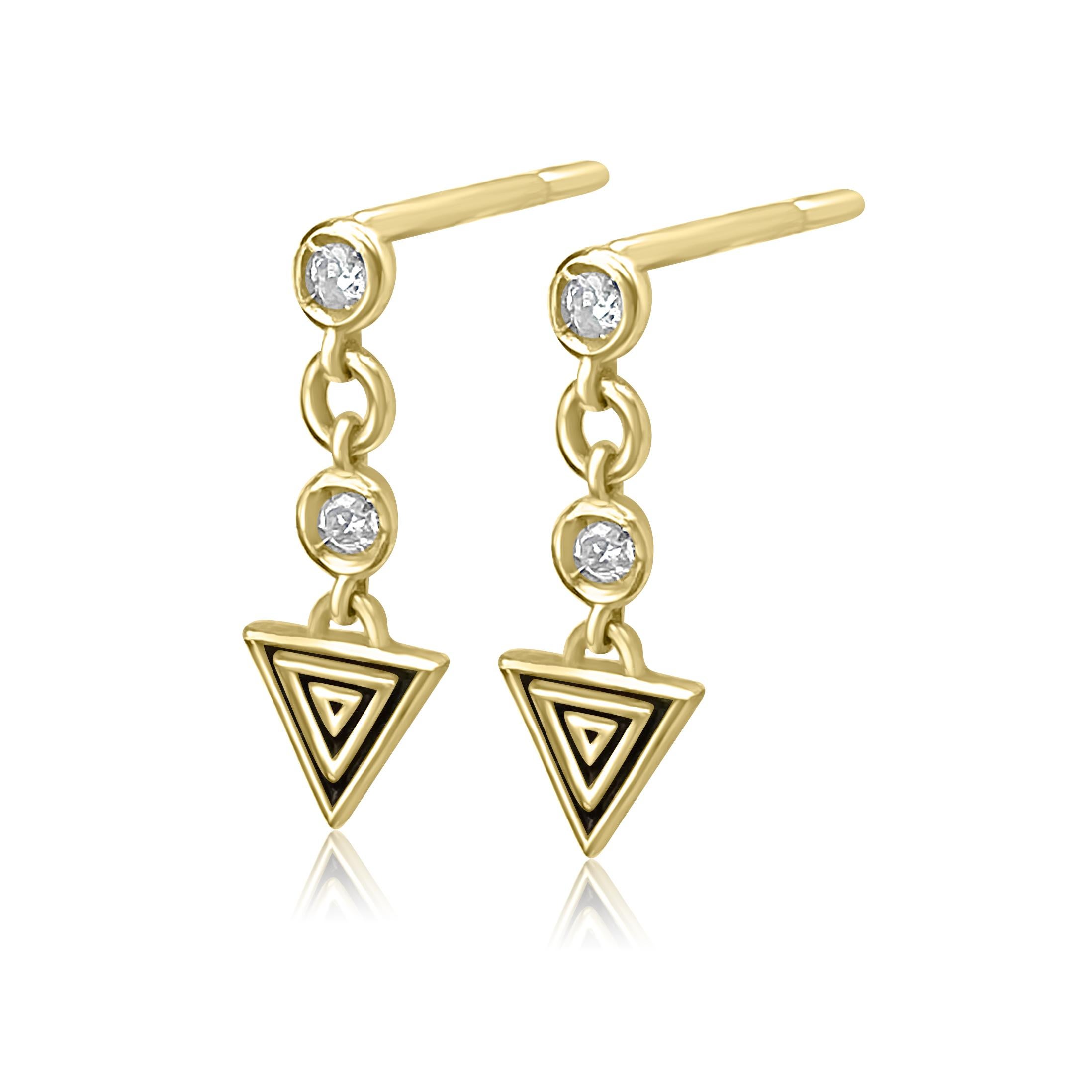 14K Yellow Gold Triangle Diamond Drop Earrings For Sale at 1stDibs