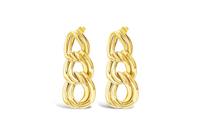 14 Karat Yellow Gold Triple Chain Dangle Earrings For Sale at 1stDibs