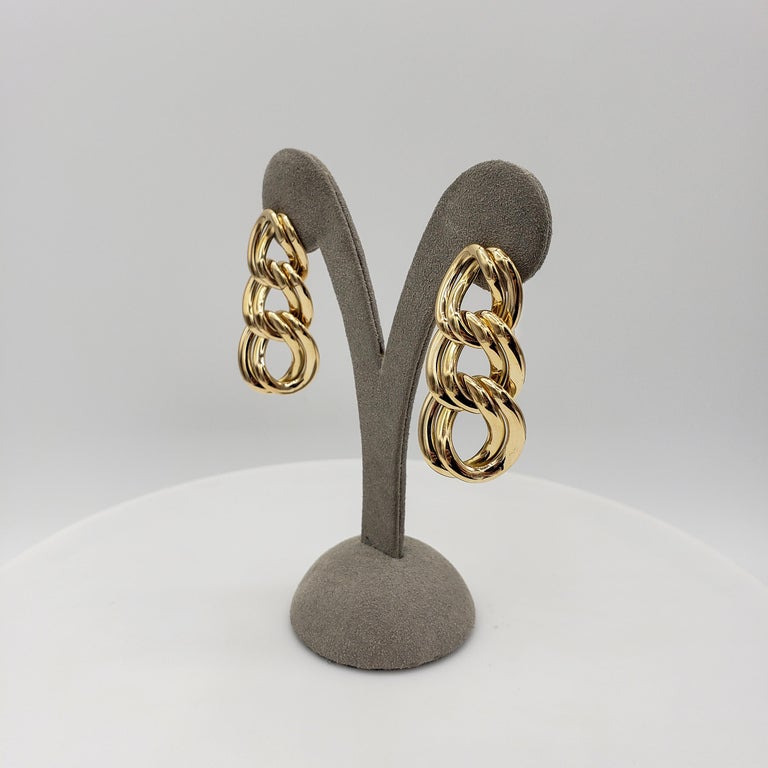 14 Karat Yellow Gold Triple Chain Dangle Earrings For Sale at 1stDibs