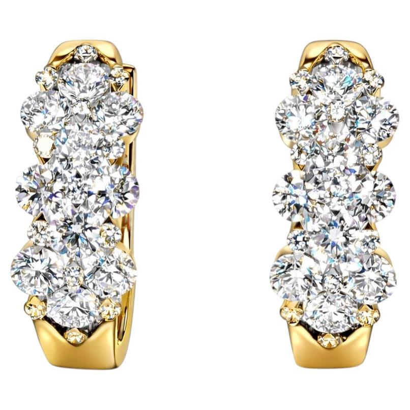 Shared Prong 0.78 CT Diamond Classic C Hoop Stud Earrings 18K Yellow ...