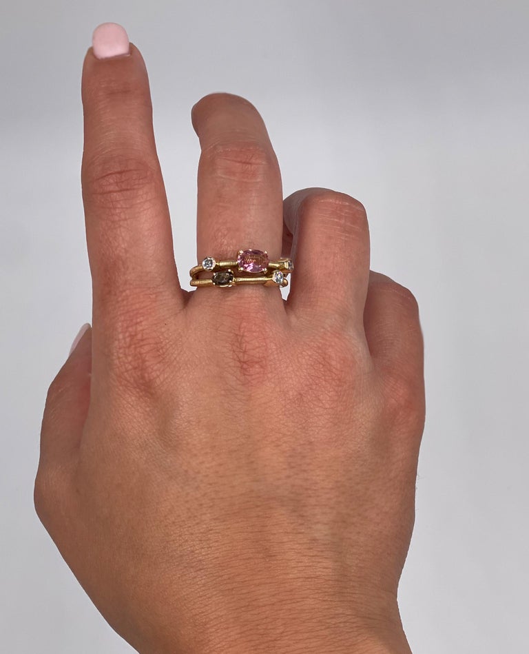 14K Yellow Gold Two Row Ring with Topaz and Quartz Stone For Sale at 1stDibs