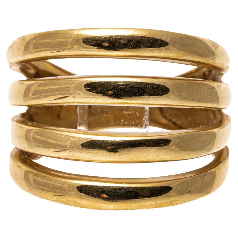 14k Yellow Gold Ultra Wide Four Row High Polished Dome Ring For Sale at ...