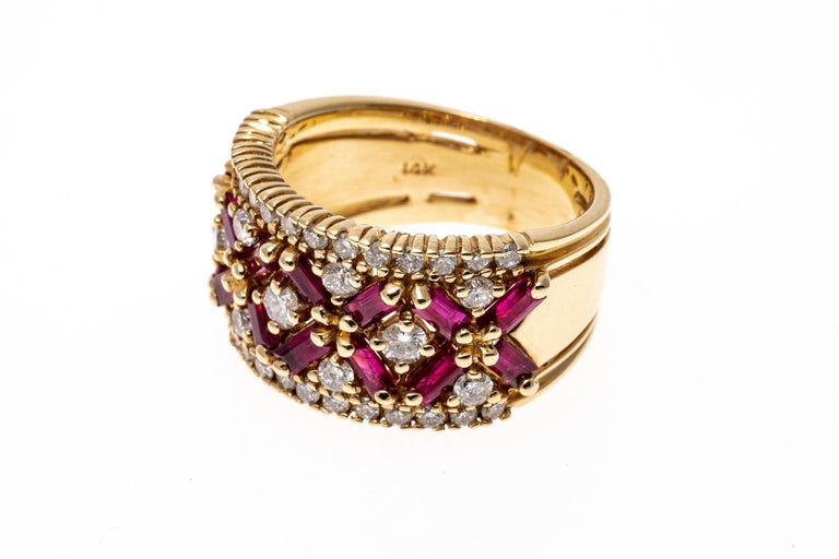 14k Yellow Gold Ultra Wide Ruby and Diamond "XO" Ring For Sale at 1stDibs