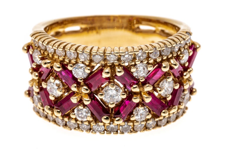 14k Yellow Gold Ultra Wide Ruby and Diamond "XO" Ring For Sale at 1stDibs