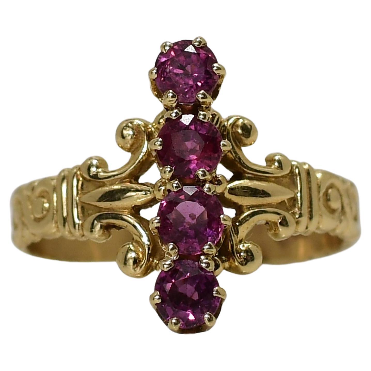 14K Yellow Gold Victorian 4 Stacked Ruby Ring - R-923STX-N675 For Sale ...
