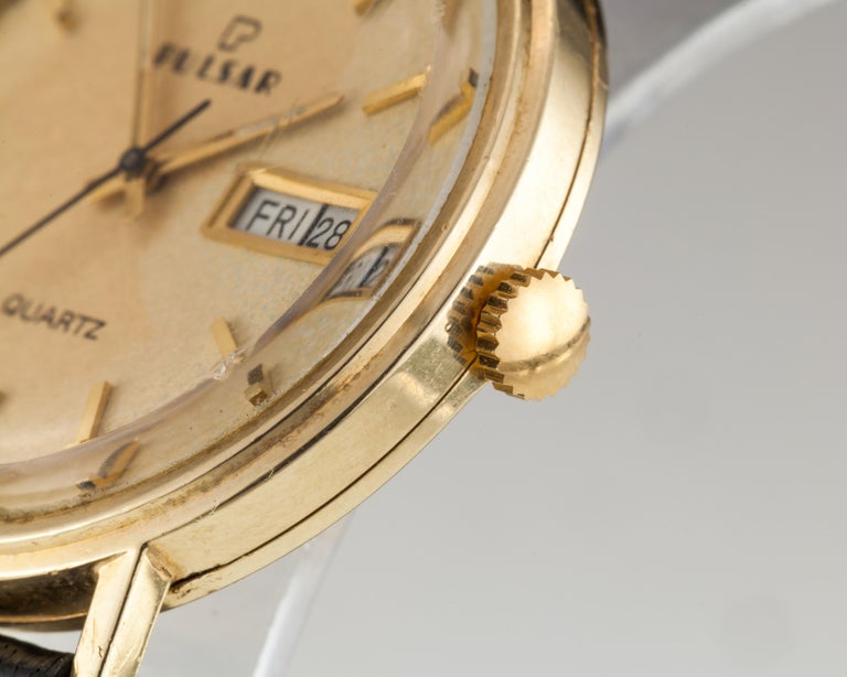 14k Yellow Gold Vintage Pulsar Quartz Watch w/ Day and Date Rare! For ...