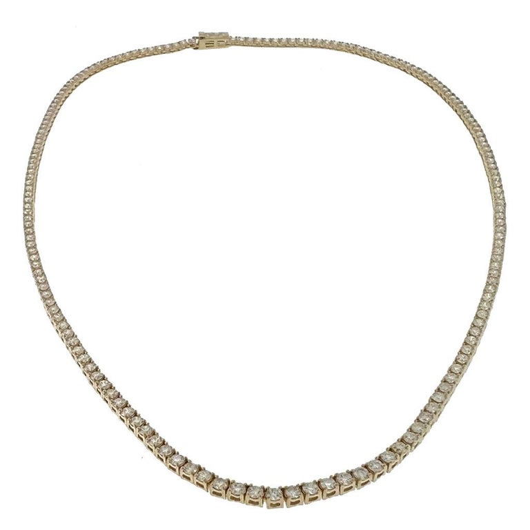 14k Yellow Gold VS Diamond Tennis Necklace 6.76 CTW For Sale at 1stDibs