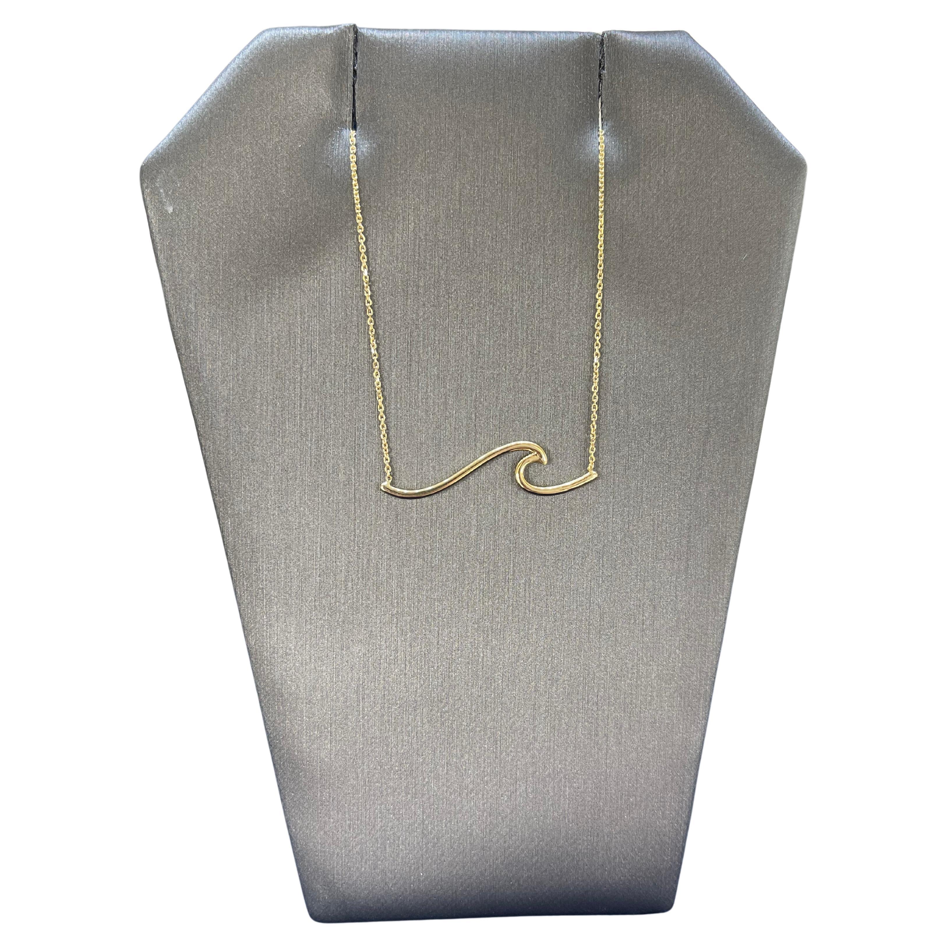14K Yellow Gold Wave Necklace For Sale at 1stDibs