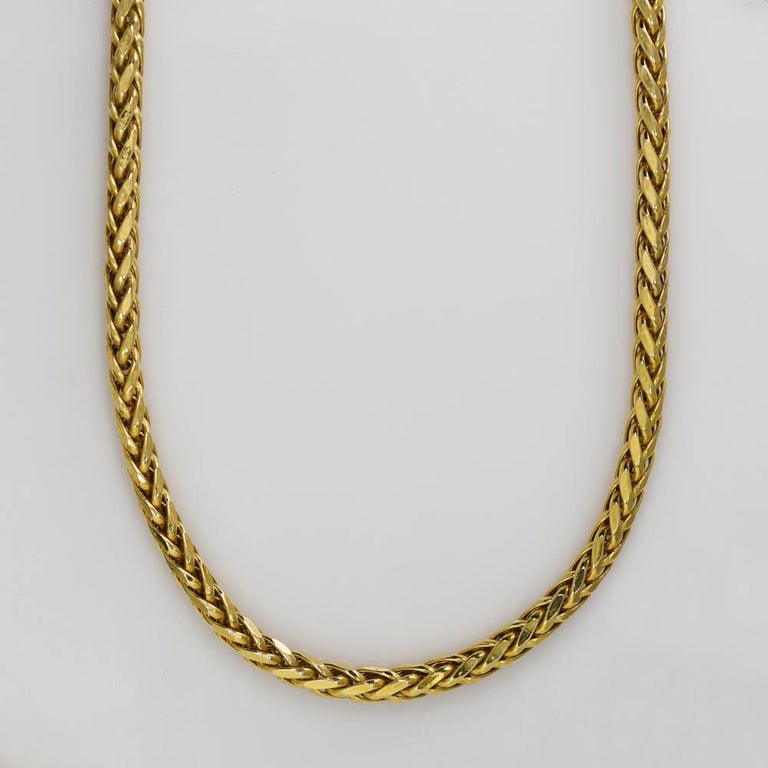 14K Yellow Gold Wheat Chain Necklace 15.6gr For Sale at 1stDibs