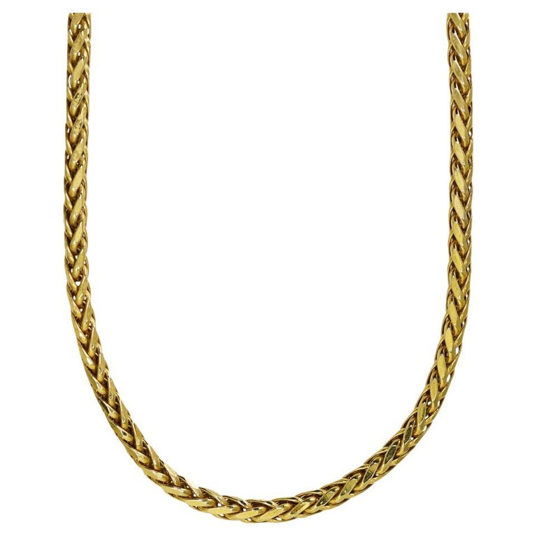 14K Yellow Gold Wheat Chain Necklace 15.6gr For Sale at 1stDibs
