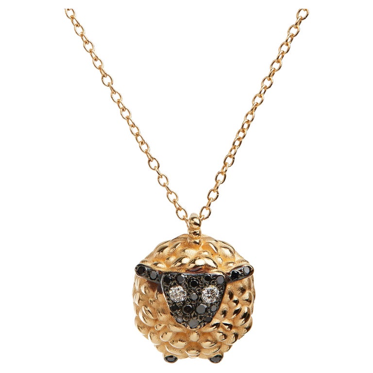 14k Yellow Gold White Diamond Black Diamond Pave Lamb Sheep Necklace ...