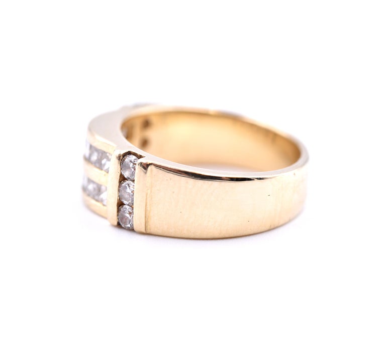 14 Karat Yellow Gold Wide Channel Set Double Row Diamond Band For Sale ...