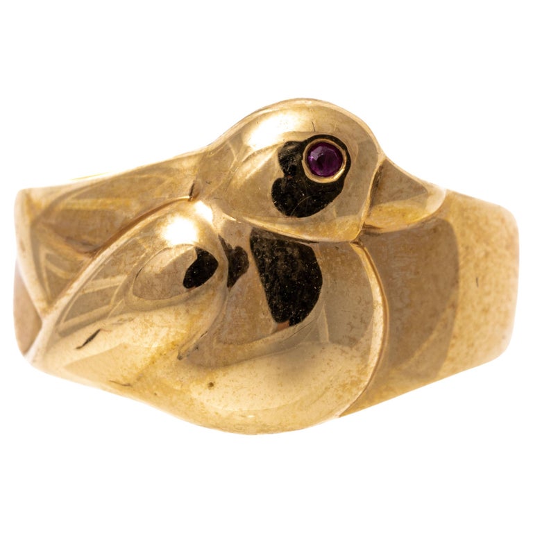 14k Yellow Gold Wide High Polished Bird Motif Dome Ring at 1stDibs