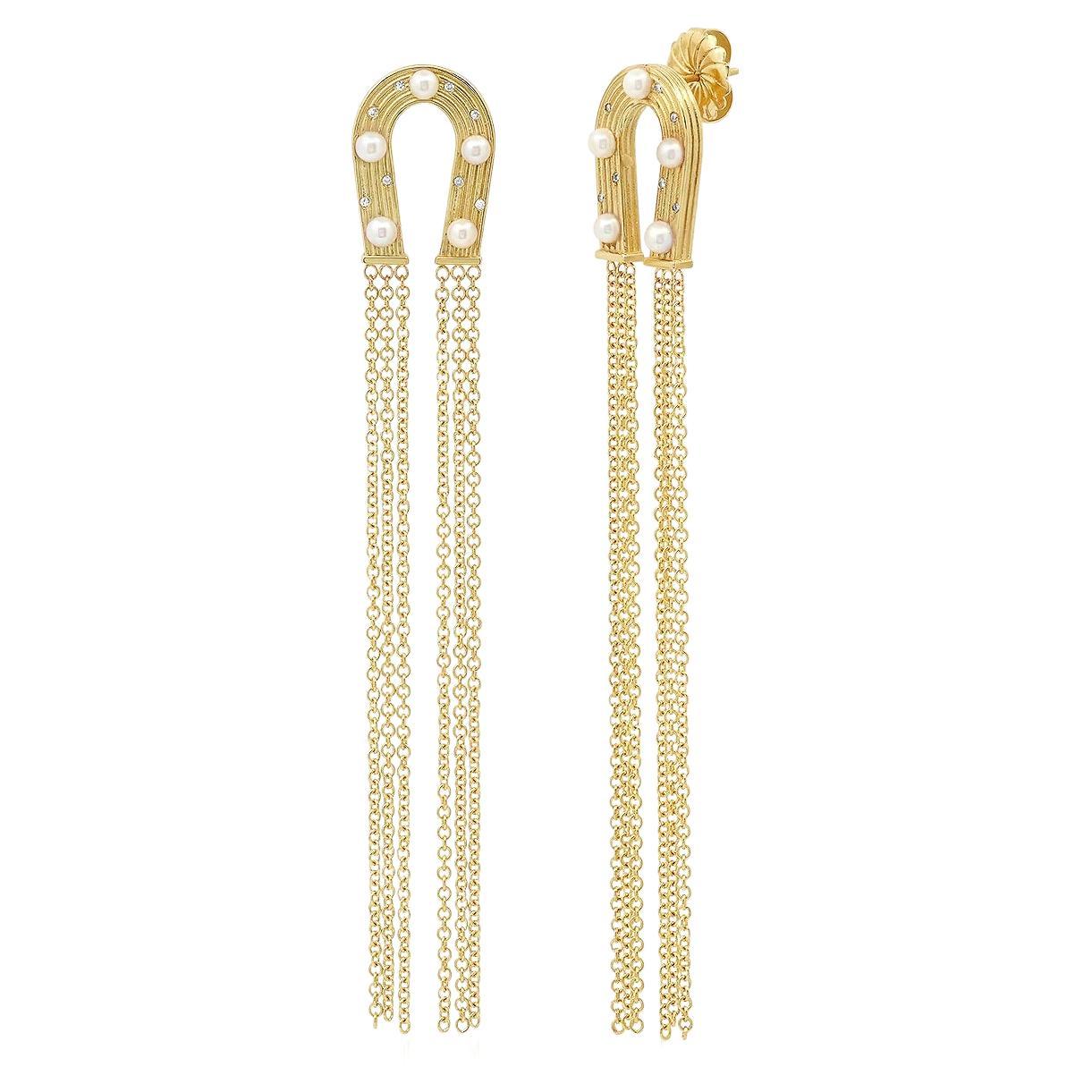 Marina J. Graduated Pearl and Solid 14k Yellow Gold Tassel Earrings For ...