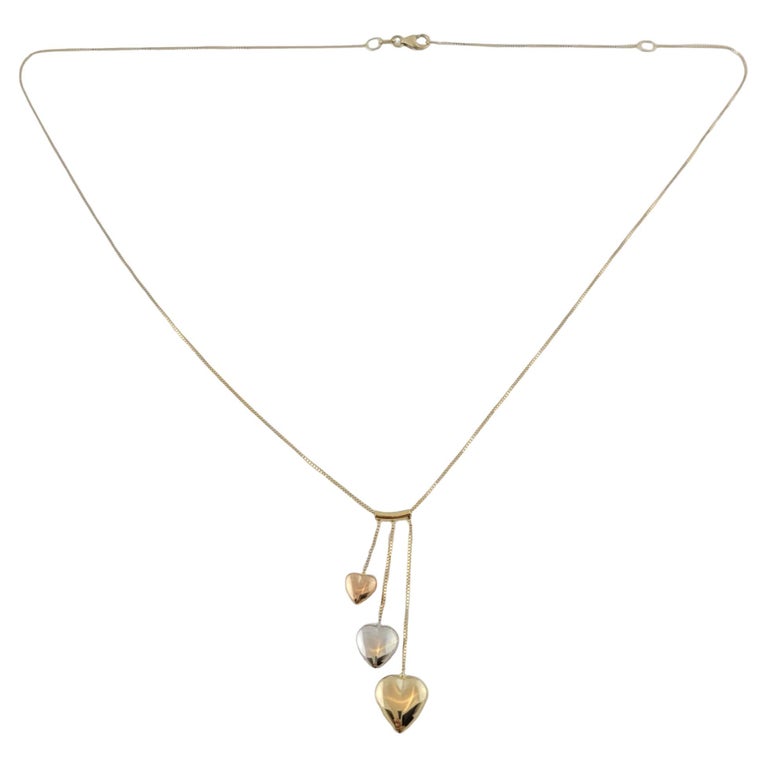 14k Yellow, Rose and White Gold Tri Color Heart Necklace For Sale at ...