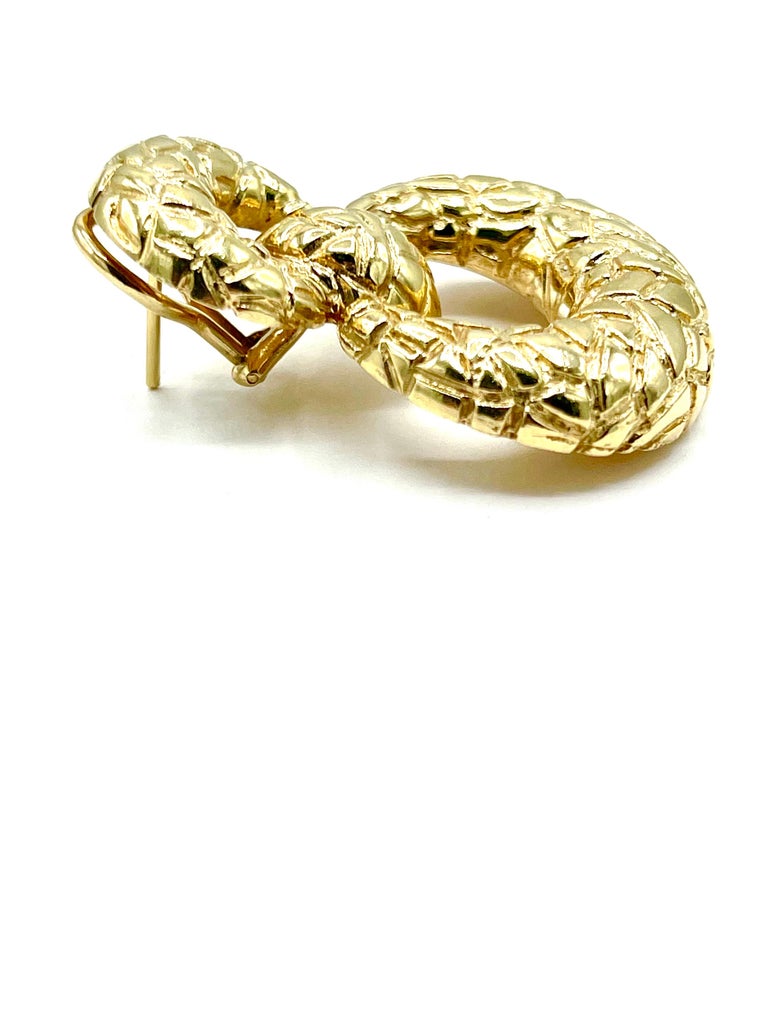 14K Yellow Textured Gold Door Knocker Style Earrings For Sale at 1stDibs