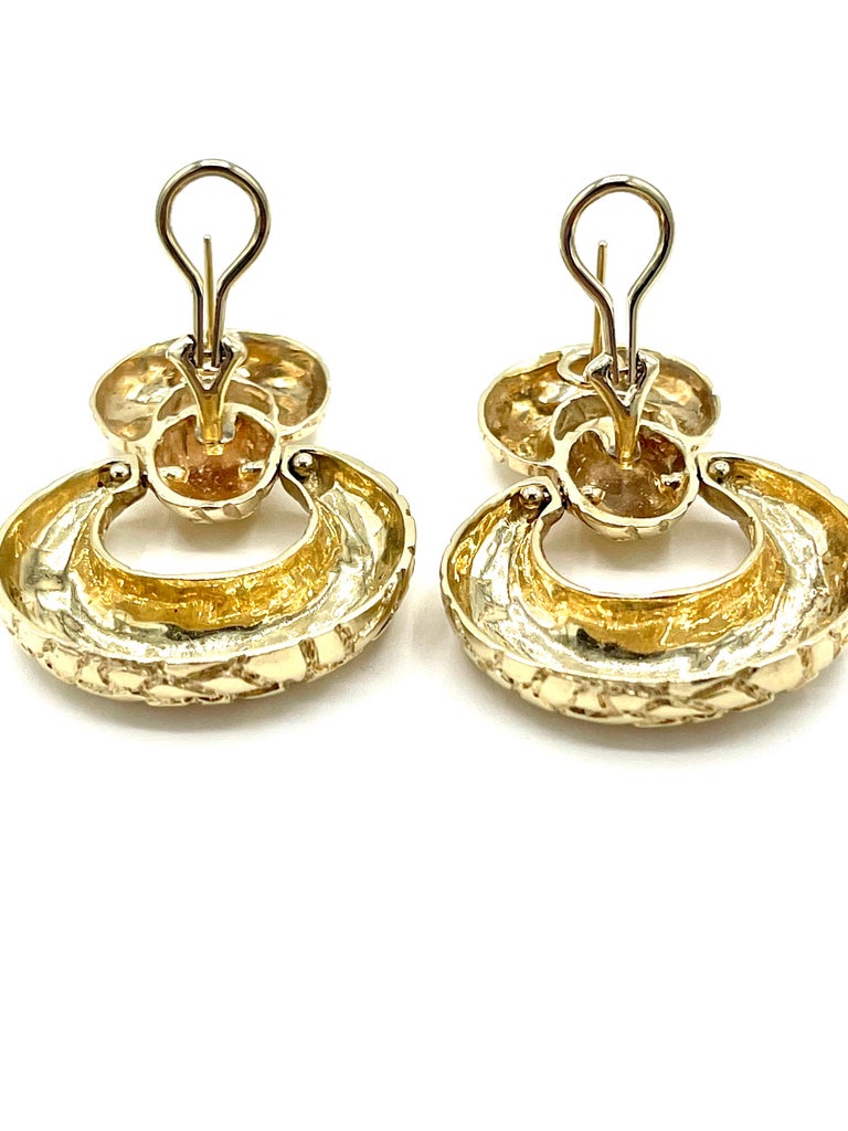 14K Yellow Textured Gold Door Knocker Style Earrings For Sale at 1stDibs
