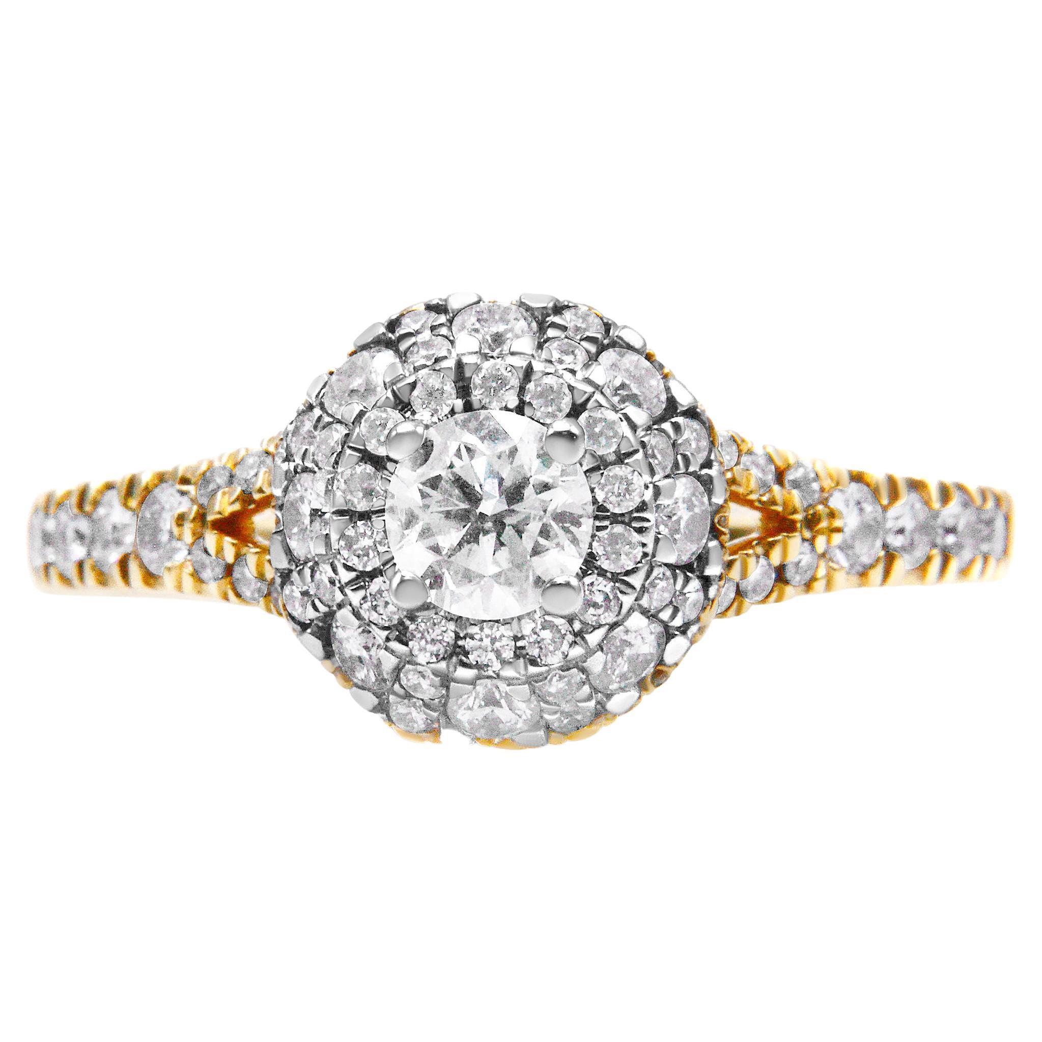 .91 Carats Round Diamonds Gold Split Shank Halo Engagement Ring at ...