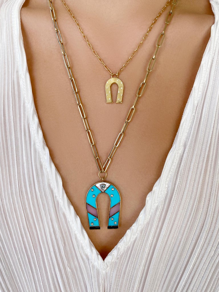 14K YG Mini Reeded Gold and Diamonds Manifest Necklace For Sale at 1stDibs