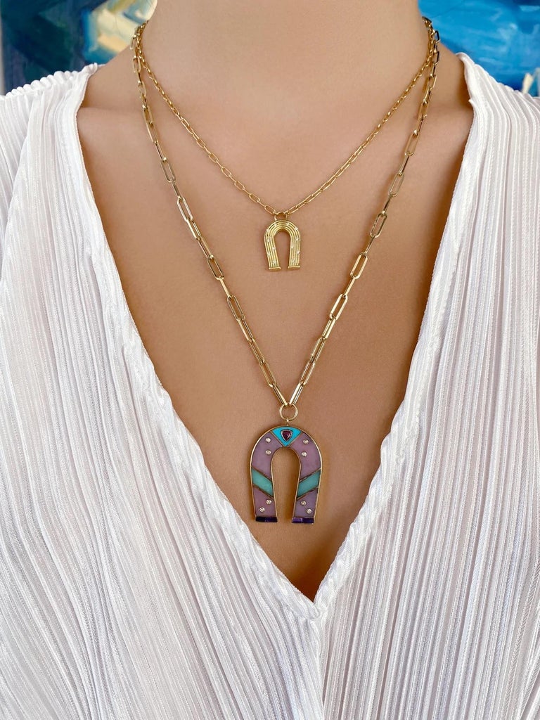 14K YG Pink Opal and Chrysoprase Inlay Manifest Necklace For Sale at ...