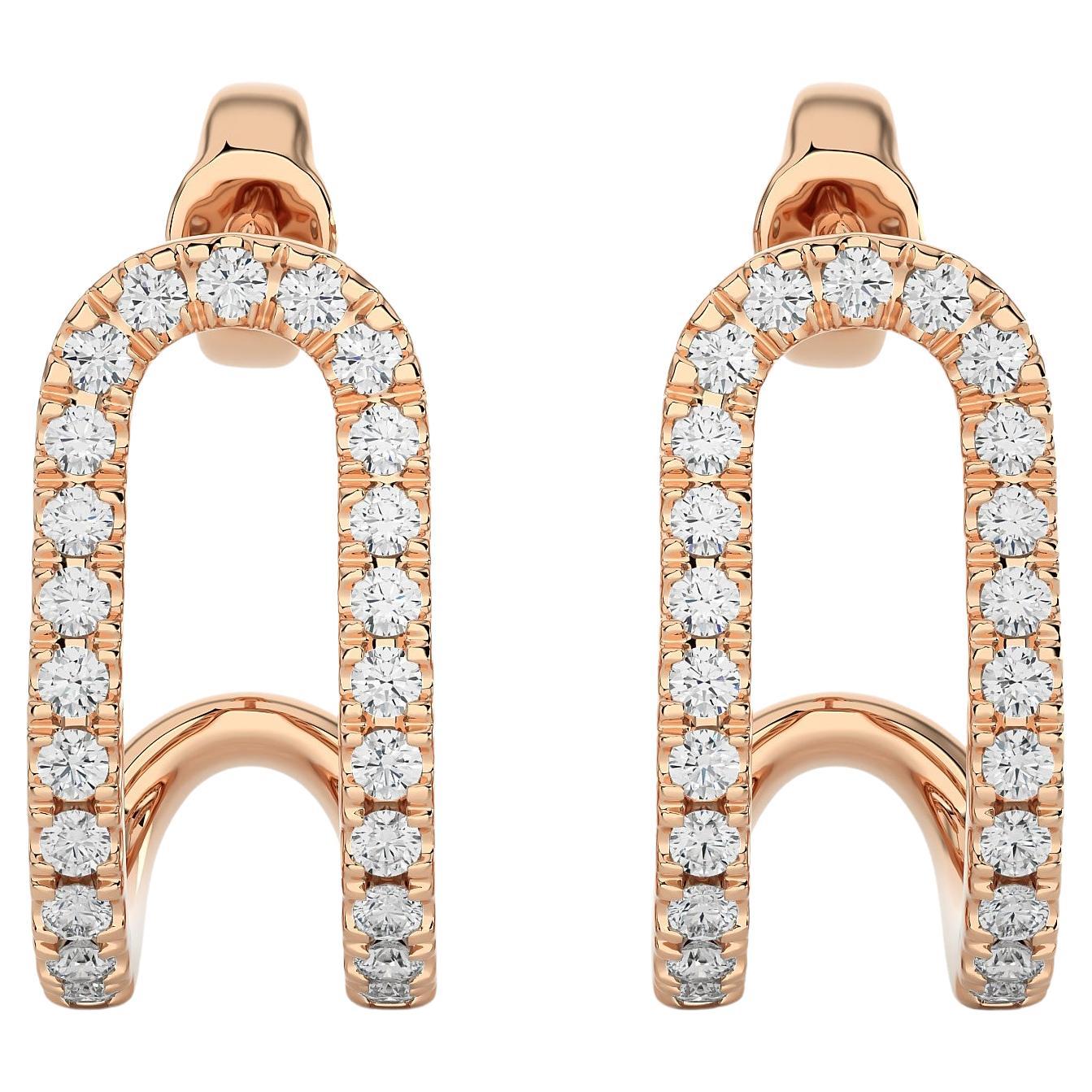14KR Gold - Modern Two-Row Split Diamond Huggie Earrings. (0.18 Ct) For ...