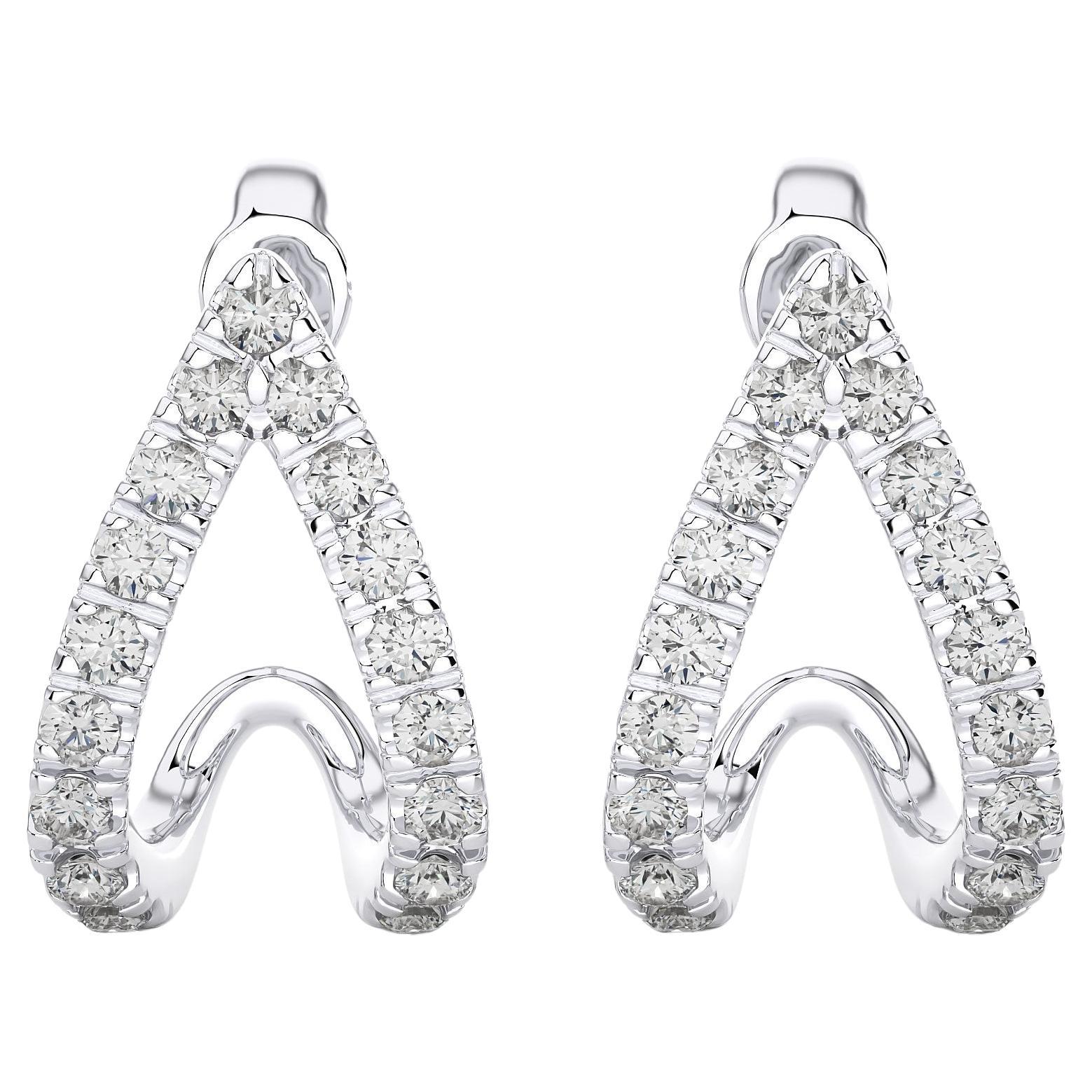 14KRW Gold - Modern Two-Row Split Diamond Huggie Earrings. (0.29 Ct) For Sale at 1stDibs