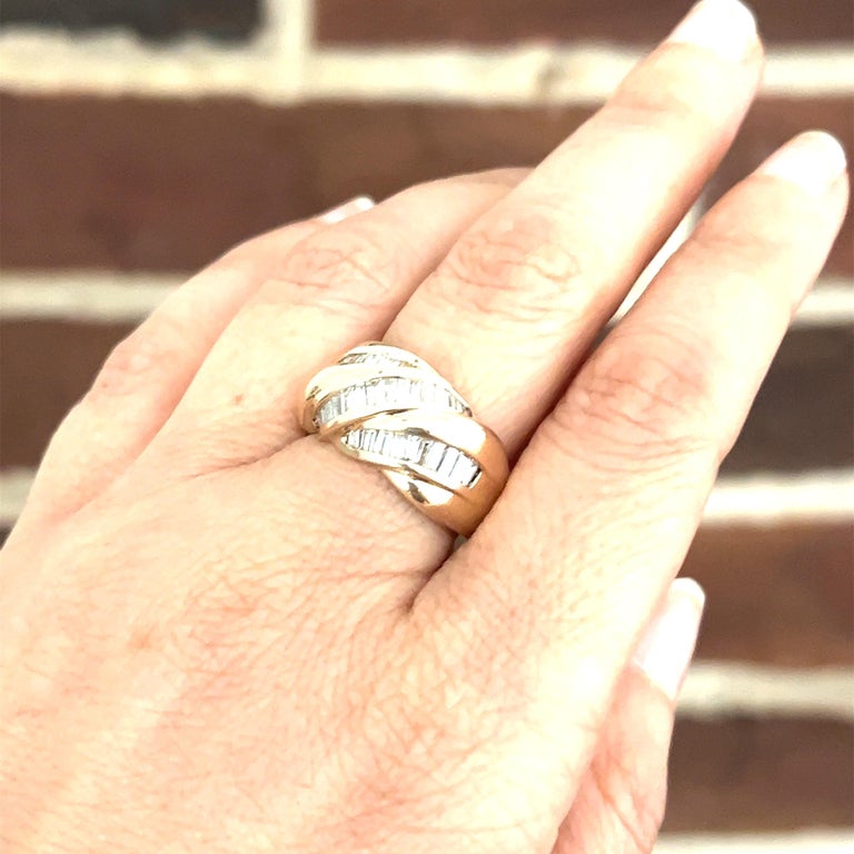 14kt 1.75 Carat 3 Row Channel Set Baguette Diamond Ring For Sale at 1stDibs